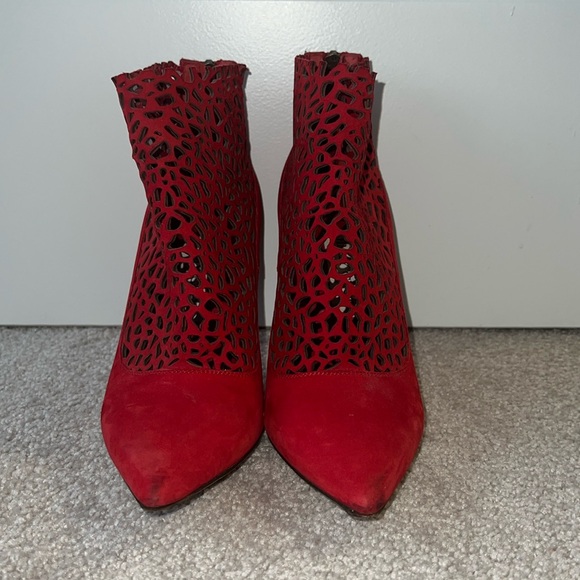 Jimmy Choo | Shoes | Jimmy Choo Red Zip Up Caged High Heels Size 377 ...